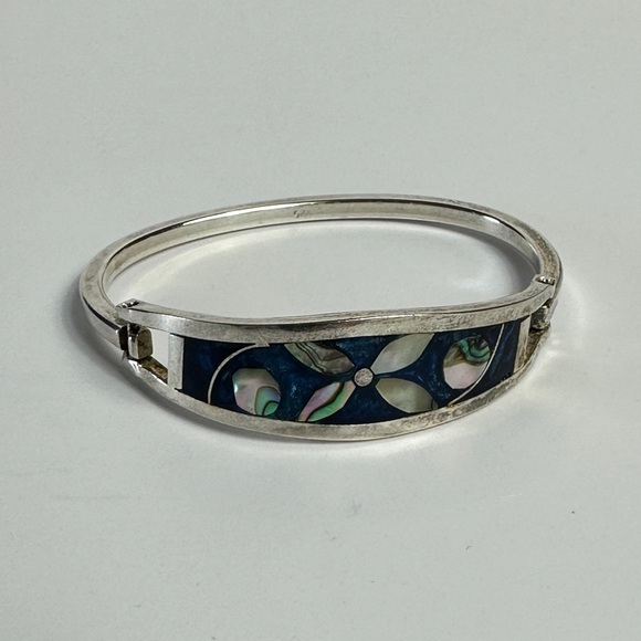 Jewelry | Vintage Mexico Alpaca Abalone Shell Floral Bracelet | Poshmark